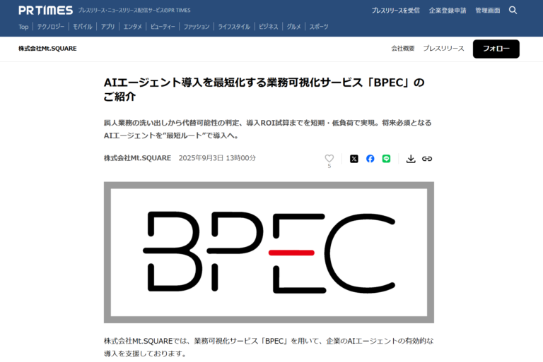 AIエージェント導入を最短化する業務可視化サービス「BPEC」のご紹介 | 株式会社Mt.SQUARE